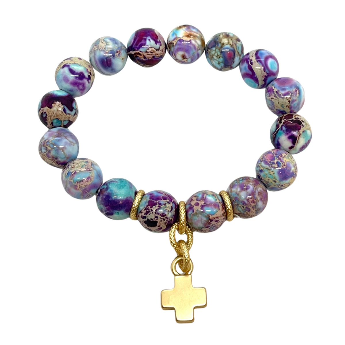 Multi Jasper With Matte Gold Cross Stretch Bracelet – Deborah Grivas