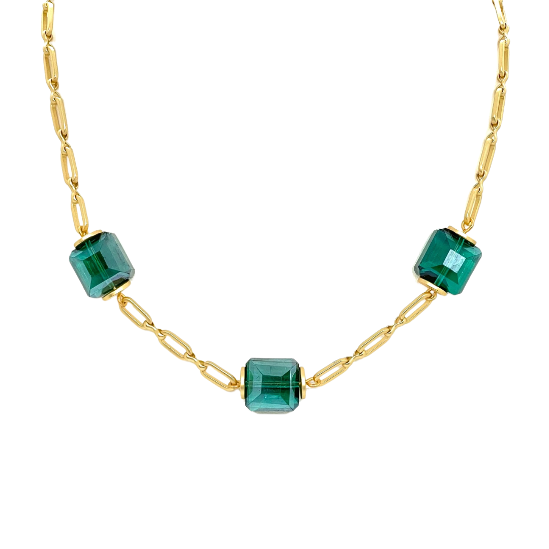 Square Emerald Green Crystals on Matte Gold Chain – Deborah Grivas