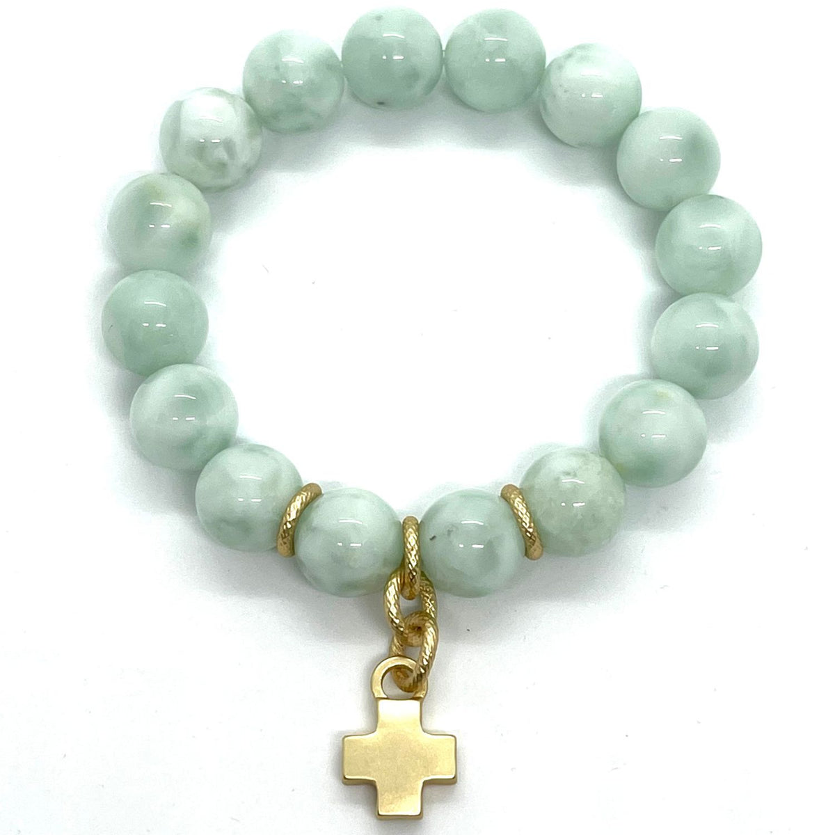 Angelite Stretch Bracelet With Matte Gold Cross – Deborah Grivas